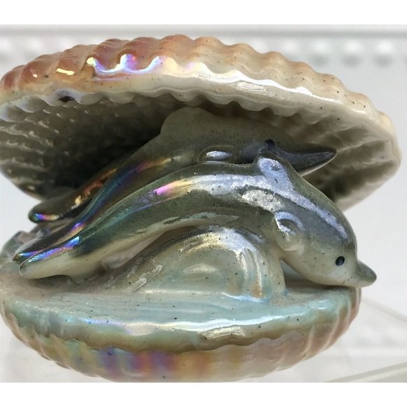 Accents | Vtg China Lusterware Porcelain Statue Figurine 3 Dolphin Clam ...